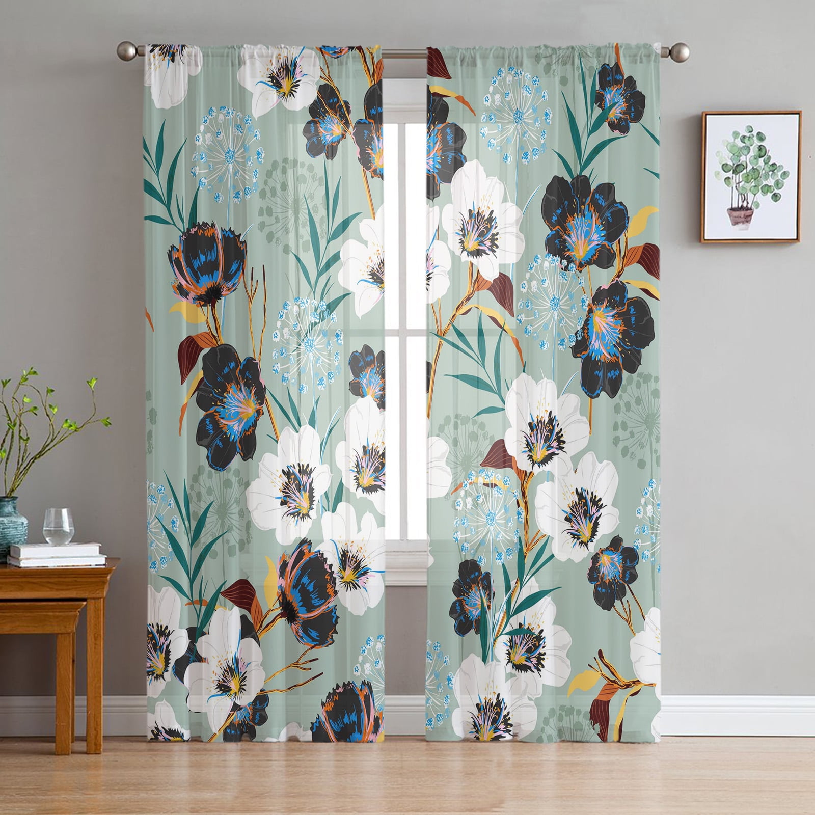 Black And White Dandelion Tulle Curtains for Living Room ration Modern ...