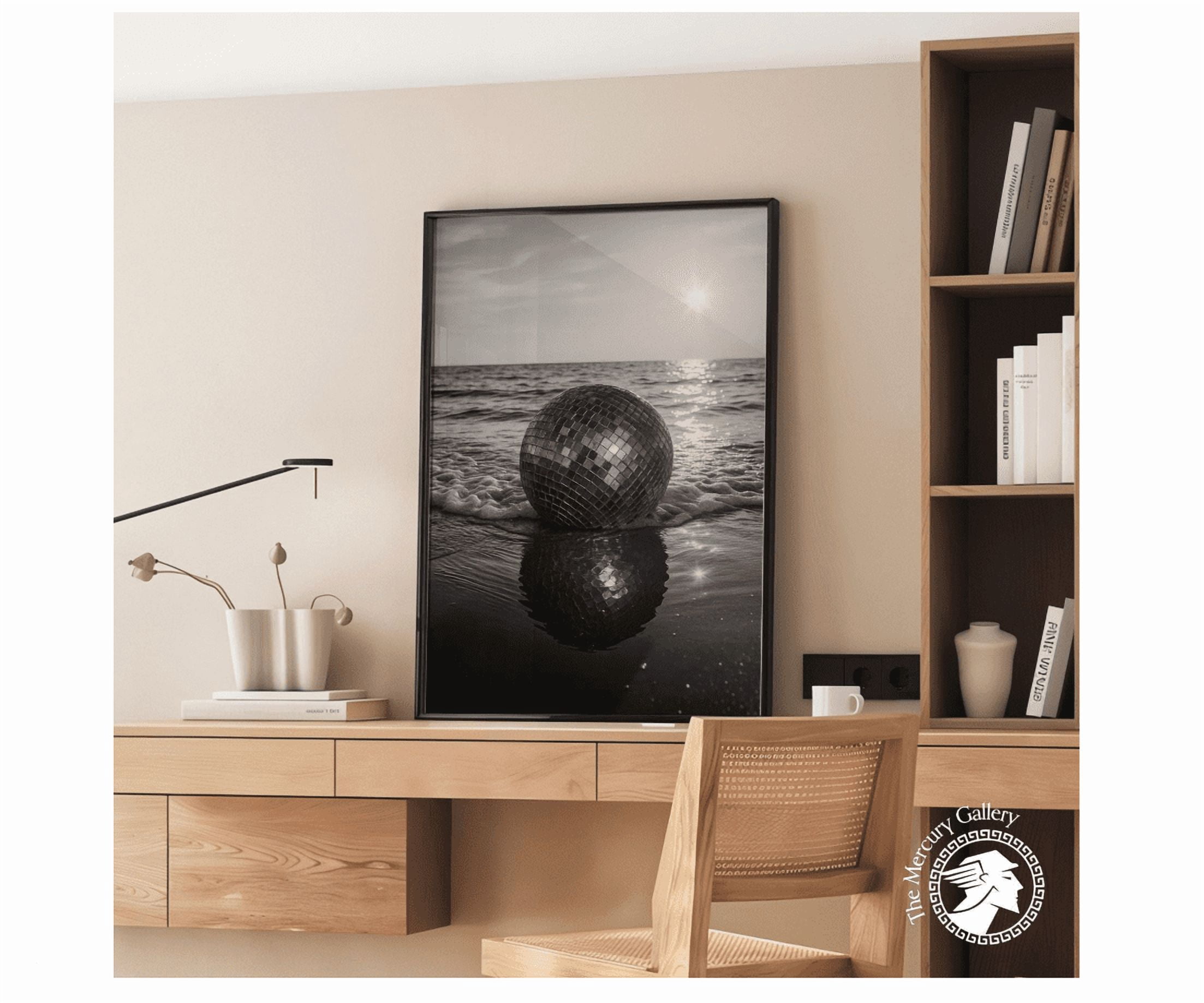 Black And White Disco Ball Poster Retro Modern Wall Art Home Decor ...