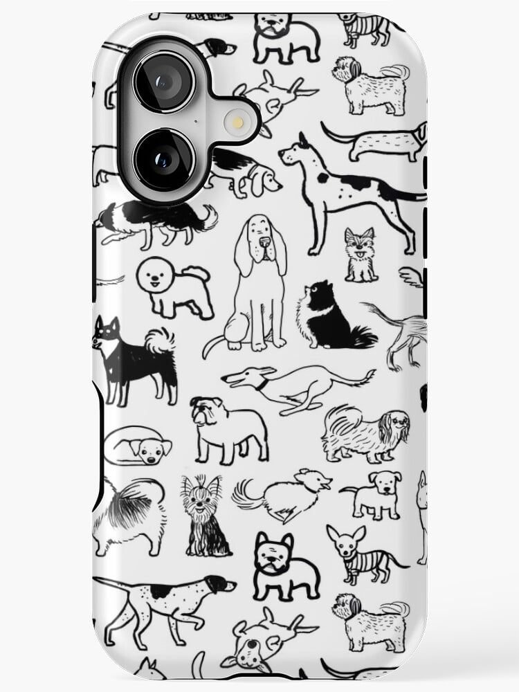Black And White Dogs Pattern Cartoon Illustration For iPhone 11-17 Pro ...