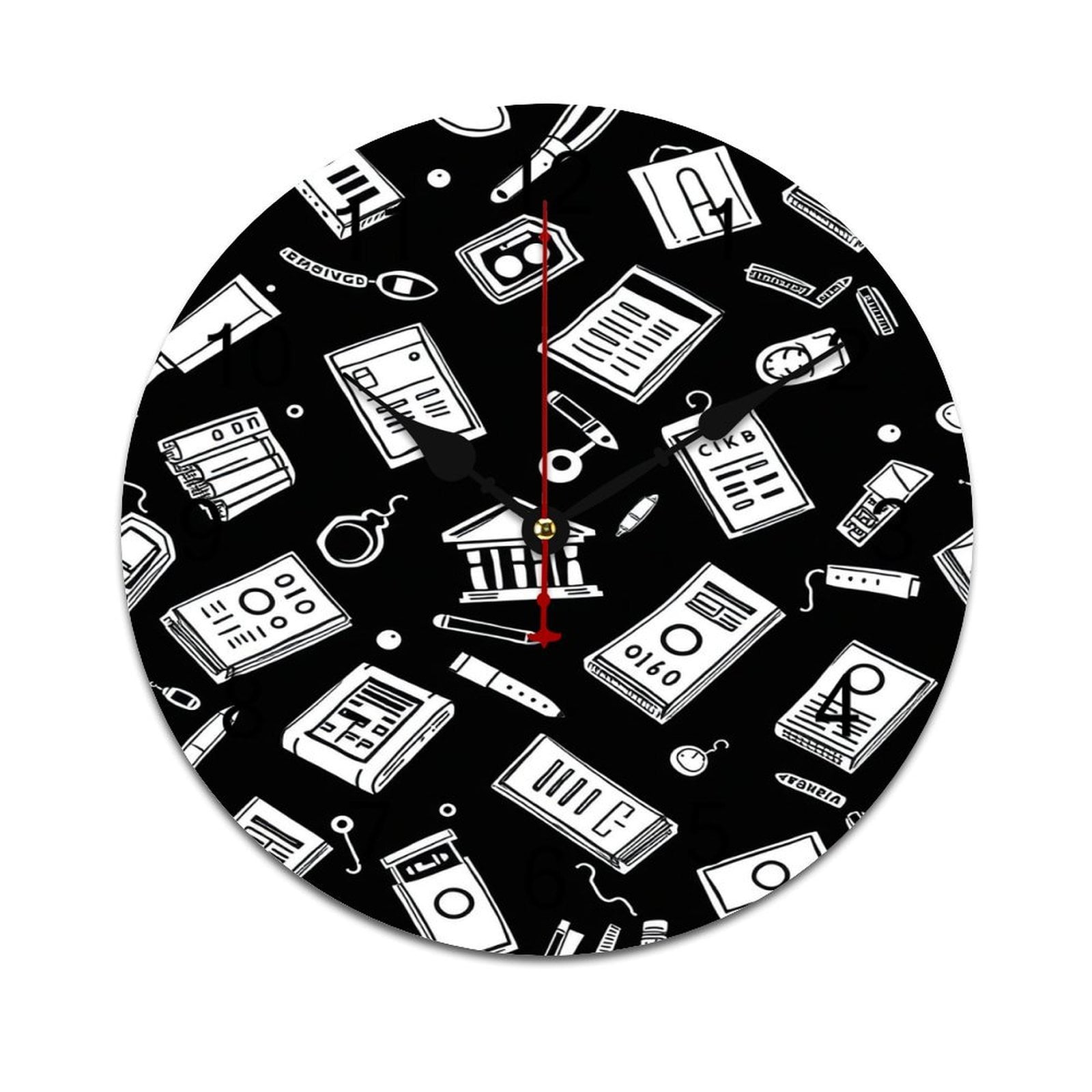 Black And White Doodles Round Wall Clock Modern Design Home Living Room ...