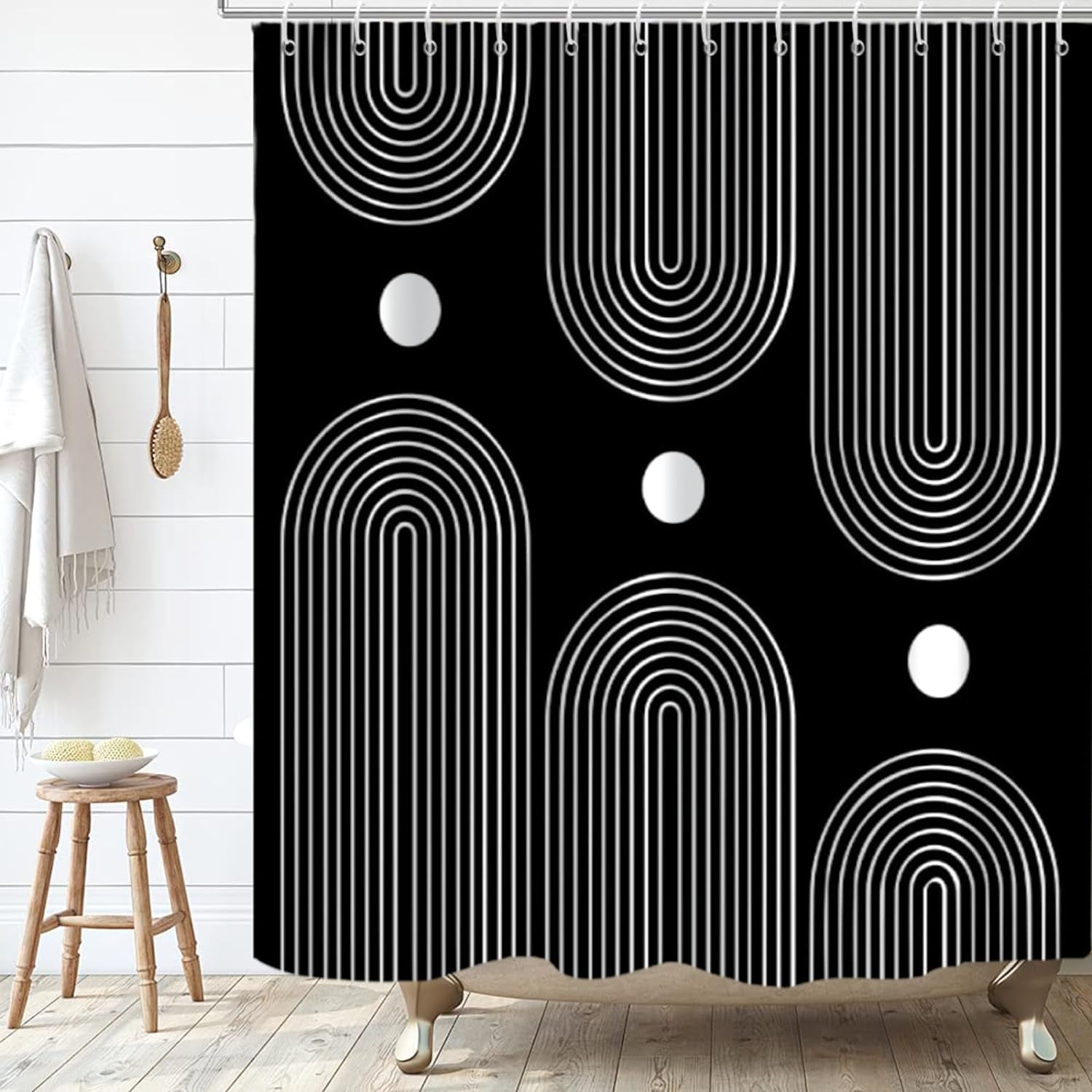 Black And White Extra Long Shower Curtain, Boho Minimalist Mid Century Modern Arch [565 ...