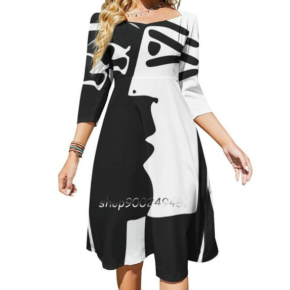 Black And White Faces Vectorart. Square Neck Dress Cute Loose Print ...