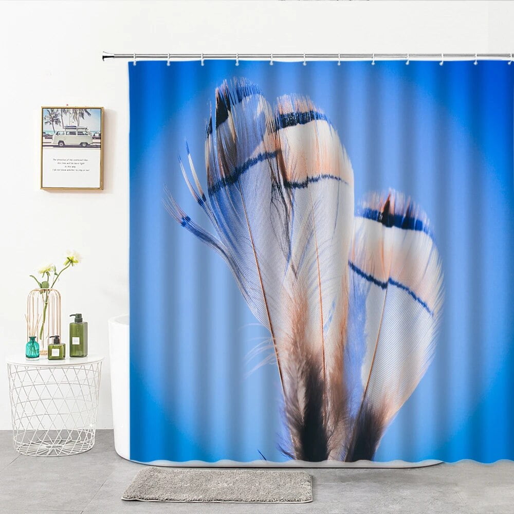 Black And White Feather Polyester Fiber Bath Curtain 3D Printed Shower ...