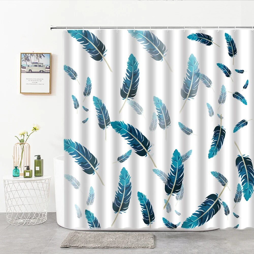 Black And White Feather Polyester Fiber Bath Curtain 3D Printed Shower ...