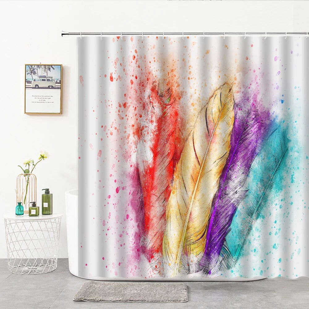 Black And White Feather Polyester Fiber Bath Curtain 3D Printed Shower ...