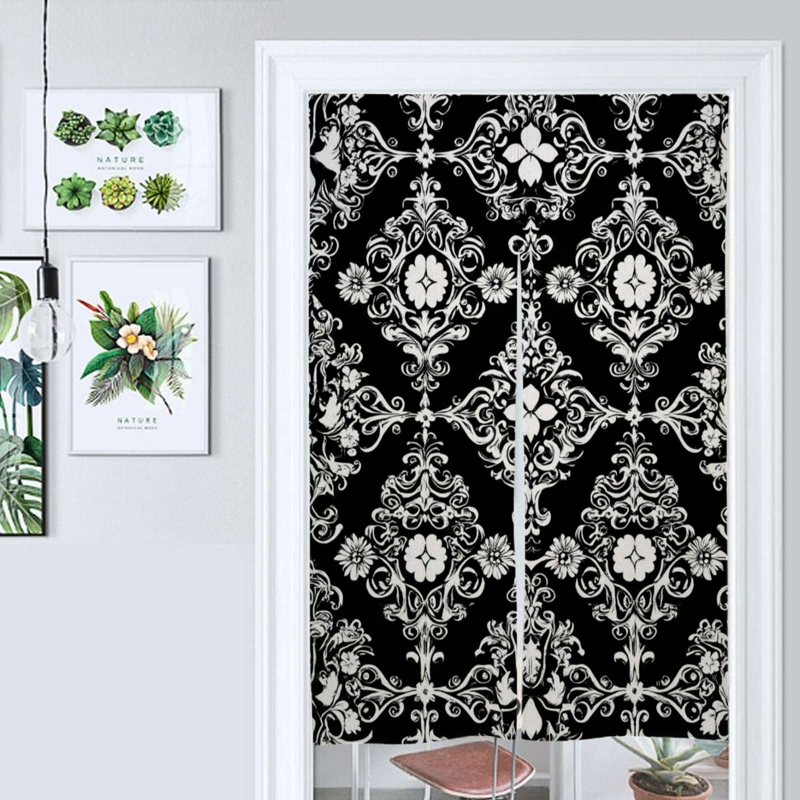 Black And White Floral Damask Door Curtain Nordic Living Room ...