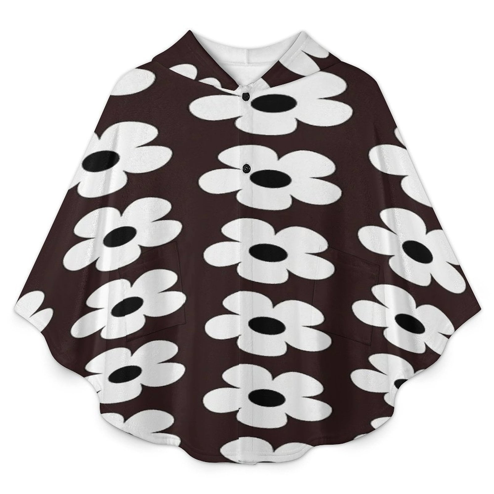 Black And White Floral Design Blanket Oversized Wearable Hooded Blanket ...