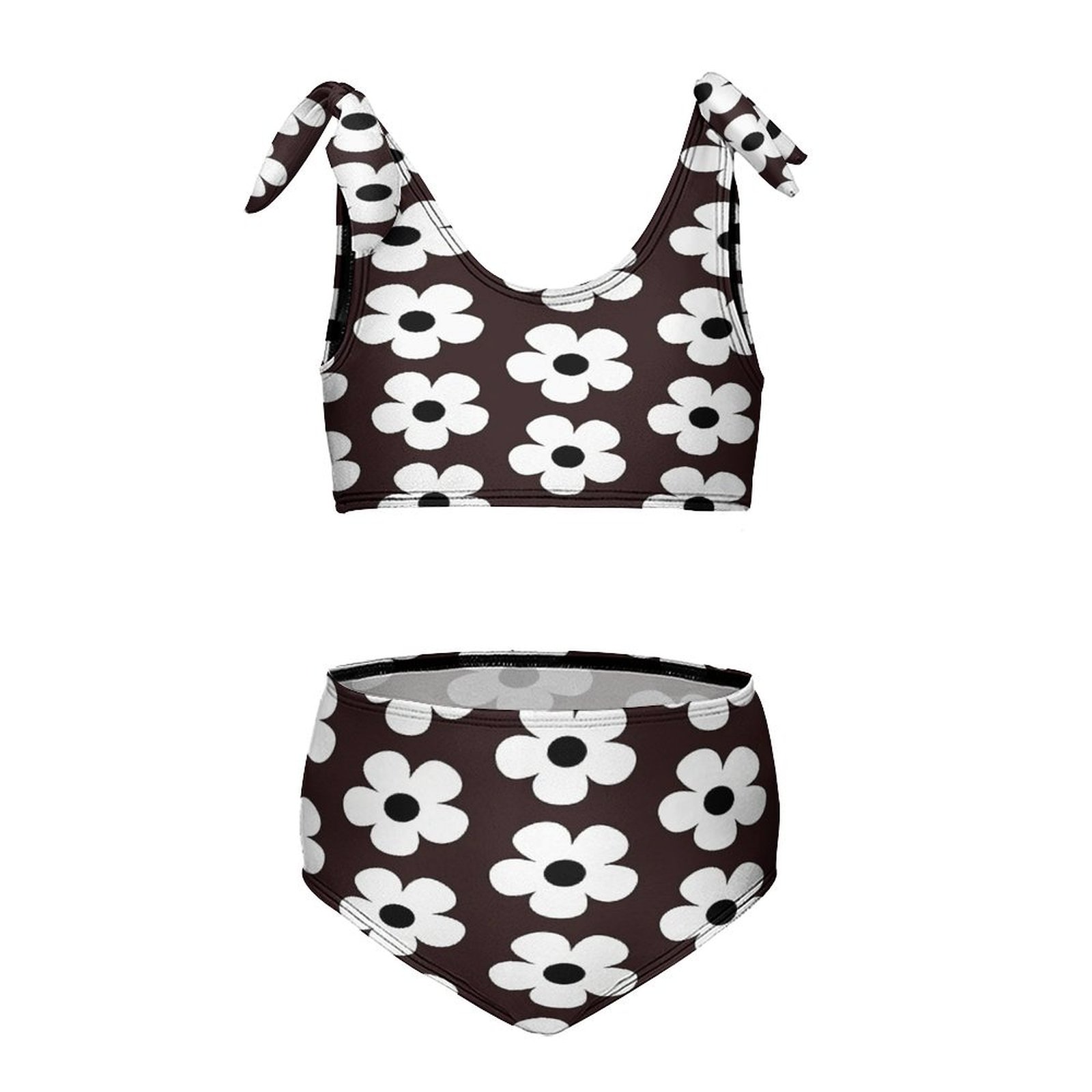 Black And White Floral Design Girl's 2 Piece Bikini Set Beach Sport ...