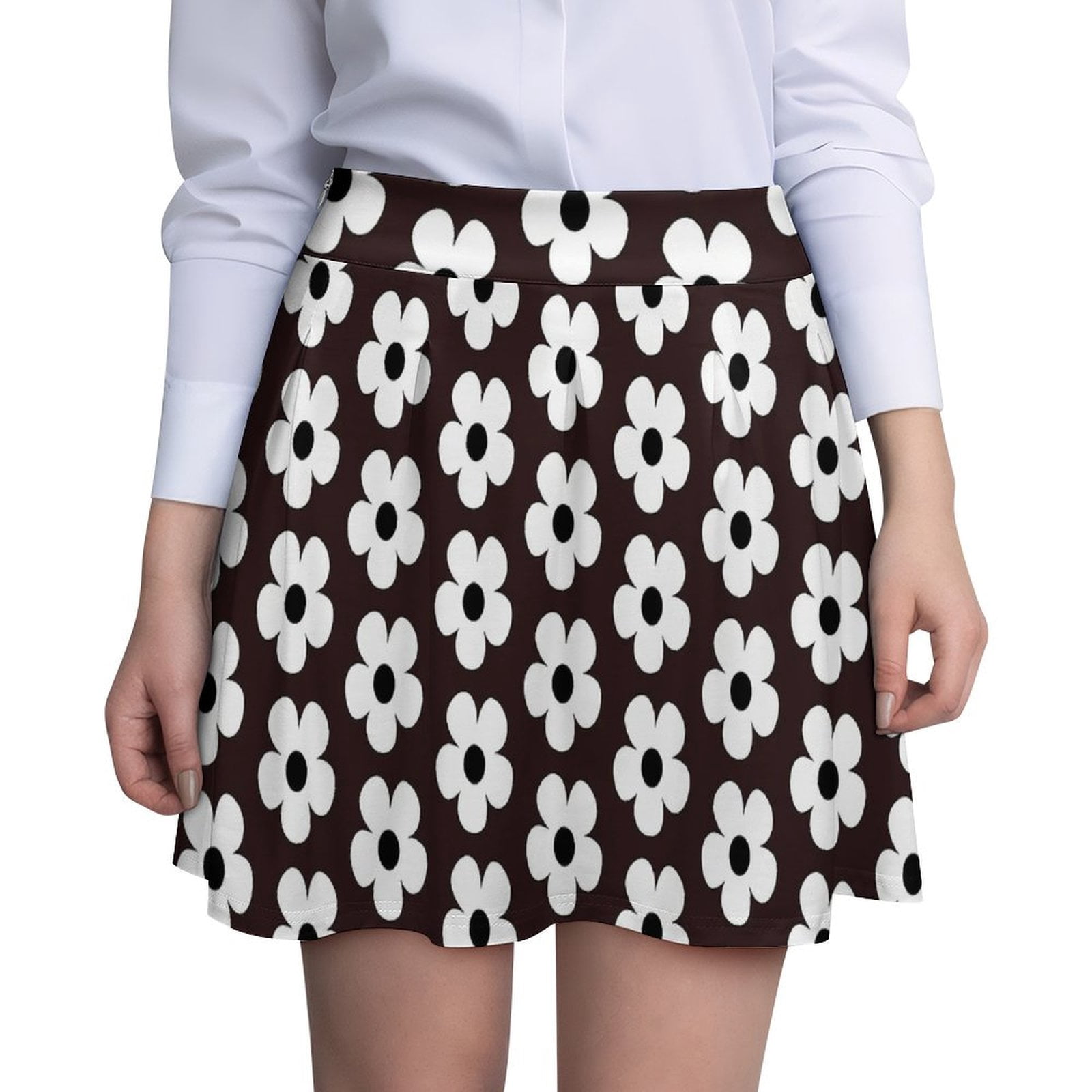 Black And White Floral Design Women's Casual Mini Skirt Invisible ...