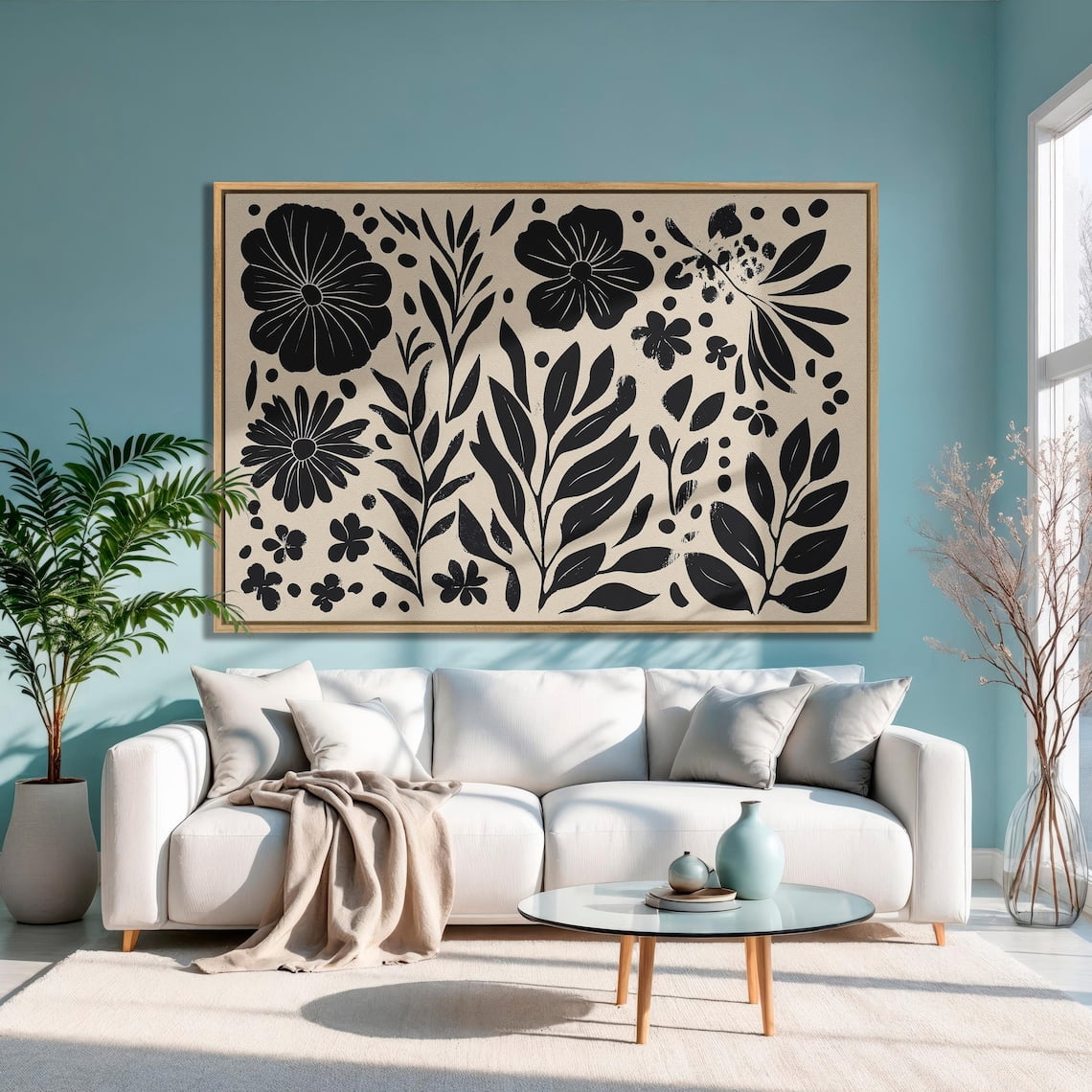 Black And White Floral Poster, Minimalist Botanical Art, Ready To Hang ...