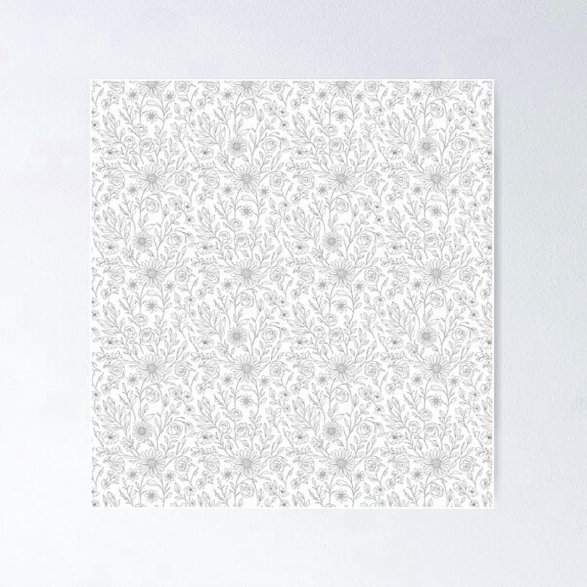 Black And White Floral Seamless Line Art Pattern Poster , Poster Print ...