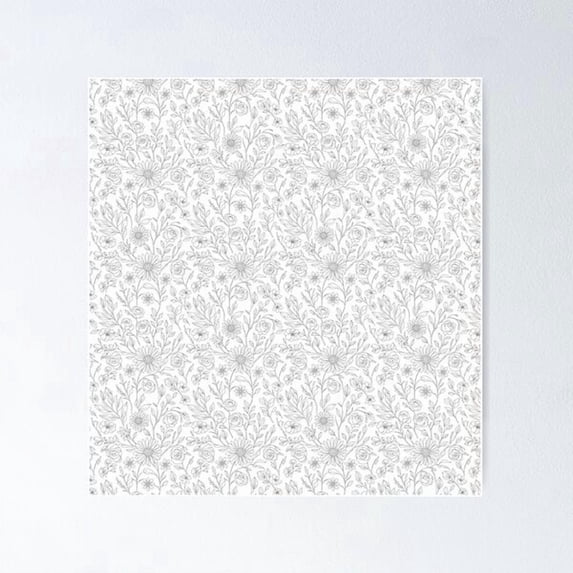 Black And White Floral Seamless Line Art Pattern Poster , Poster Print ...