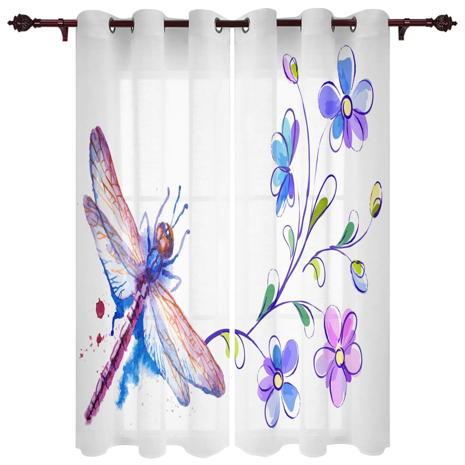 Black And White Flower Dragonfly Butterfly Luxury Home Curtains Modern ...