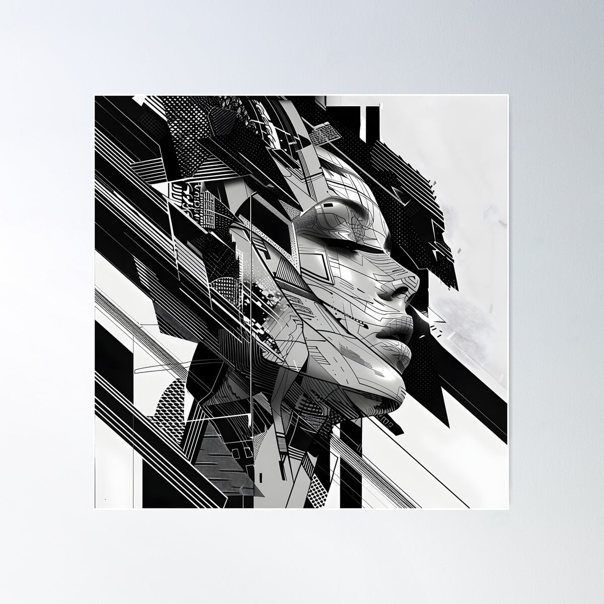 Black And White Geometric Face Print Poster Wall Art Bedroom Wall Art ...