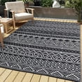 Black And White Geometric Pattern Outdoor Area Rug PP Plastic Woven ...
