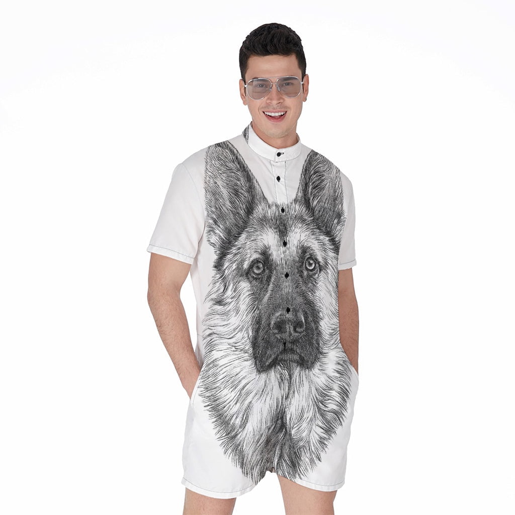 Black And White German Shepherd Short Sleeve Men'S Rompers, Dog Pet ...