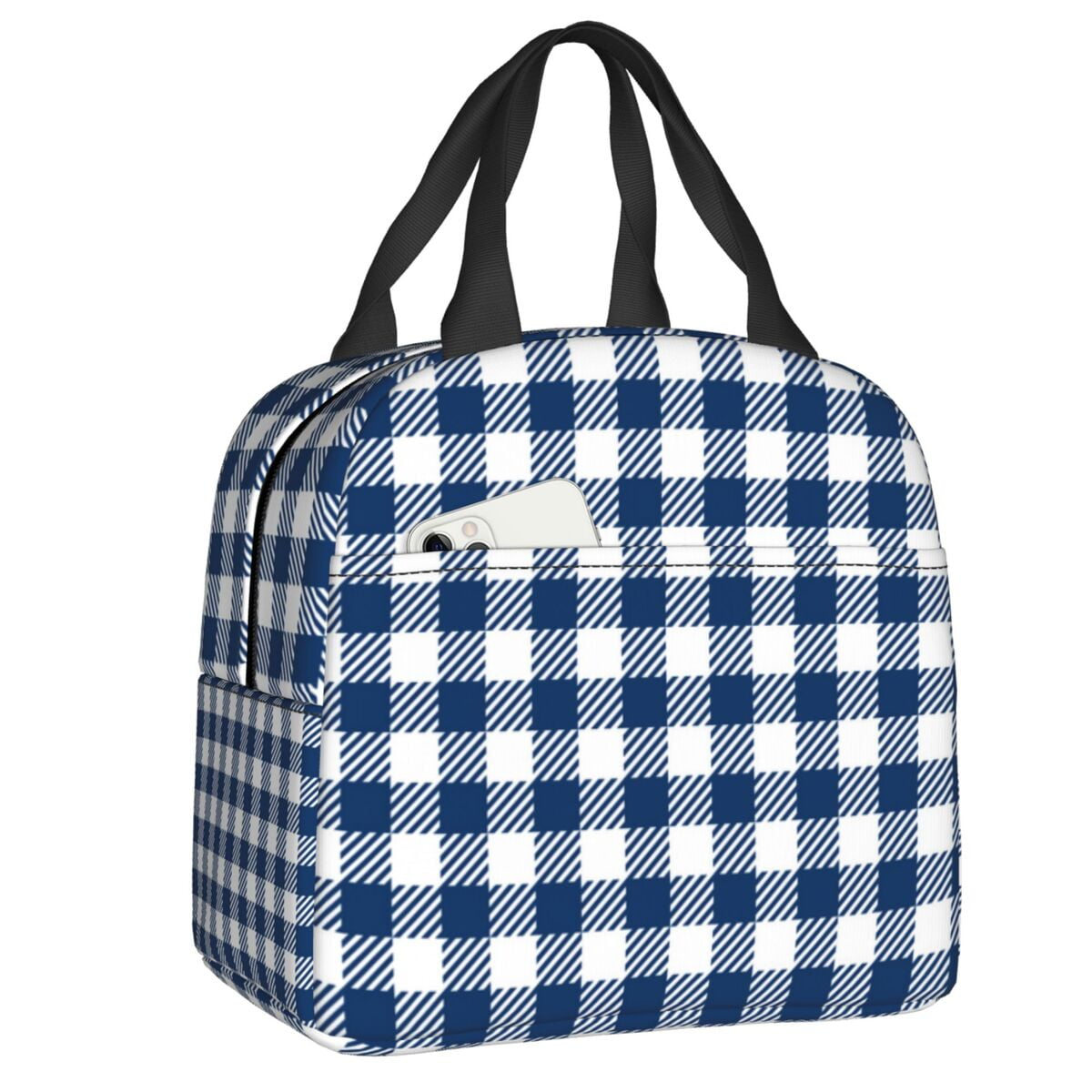 Black And White Gingham Lunch Box Women Geometric Checkered Plaid ...