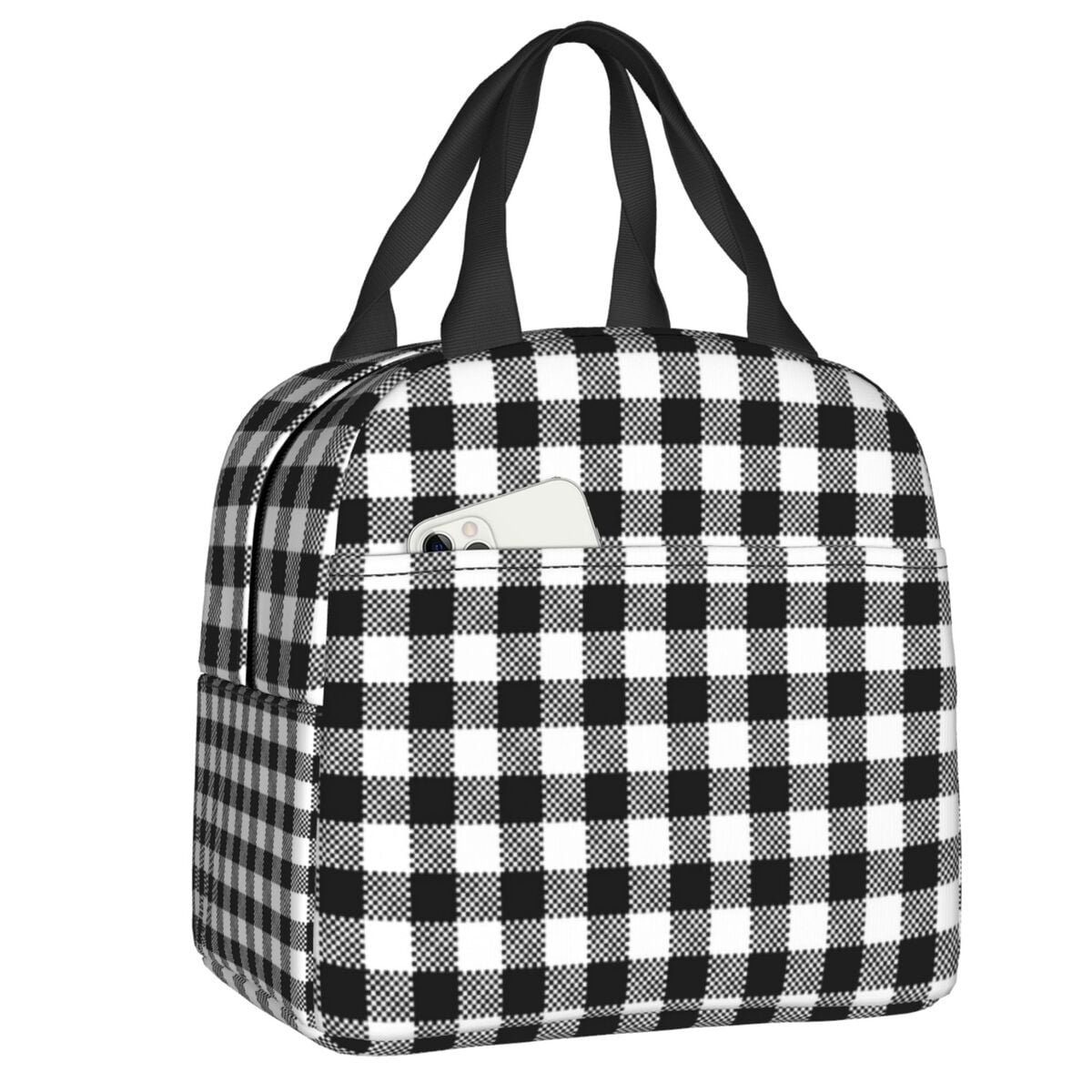 Black And White Gingham Lunch Box Women Geometric Checkered Plaid ...
