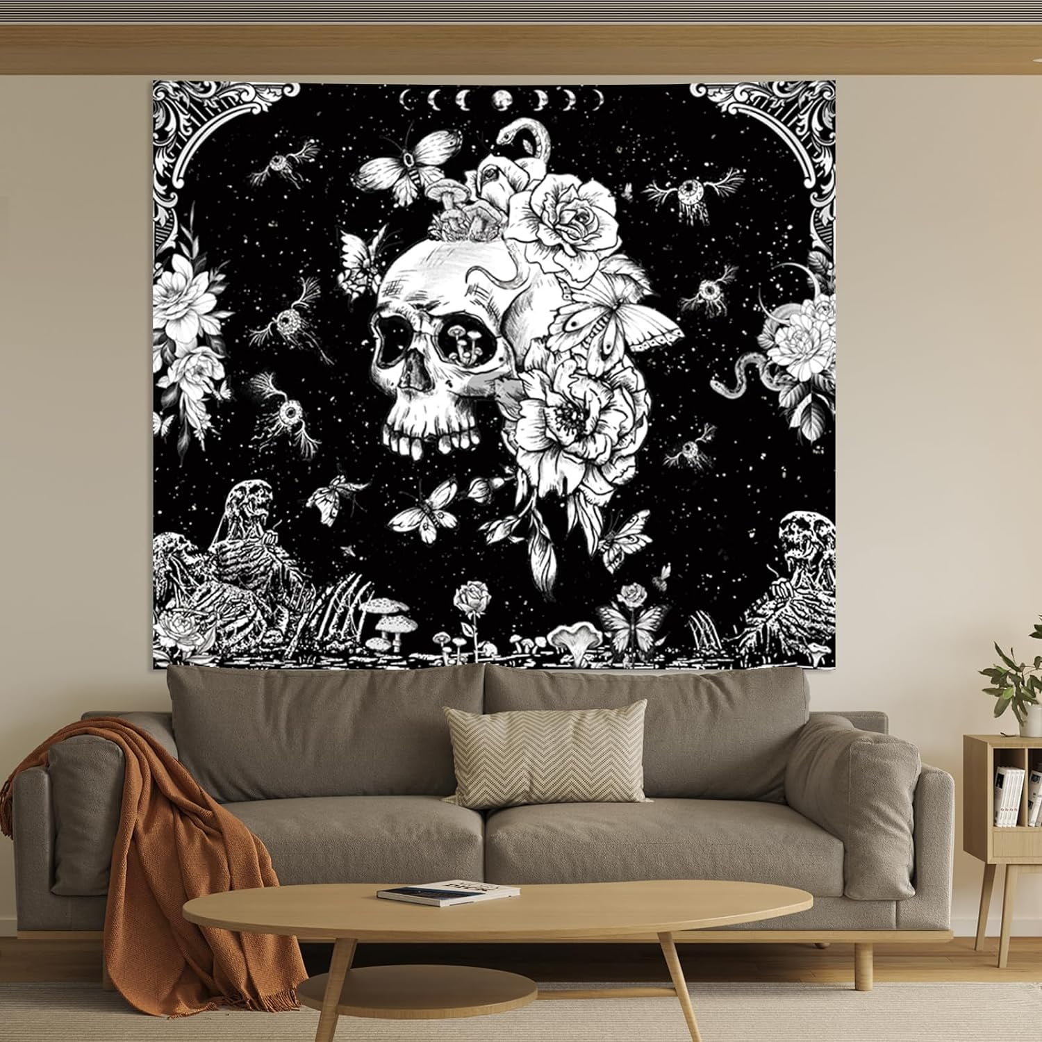 Black And White Gothic Tapestry For Bedroom, Aesthetic Skeleton Goth ...