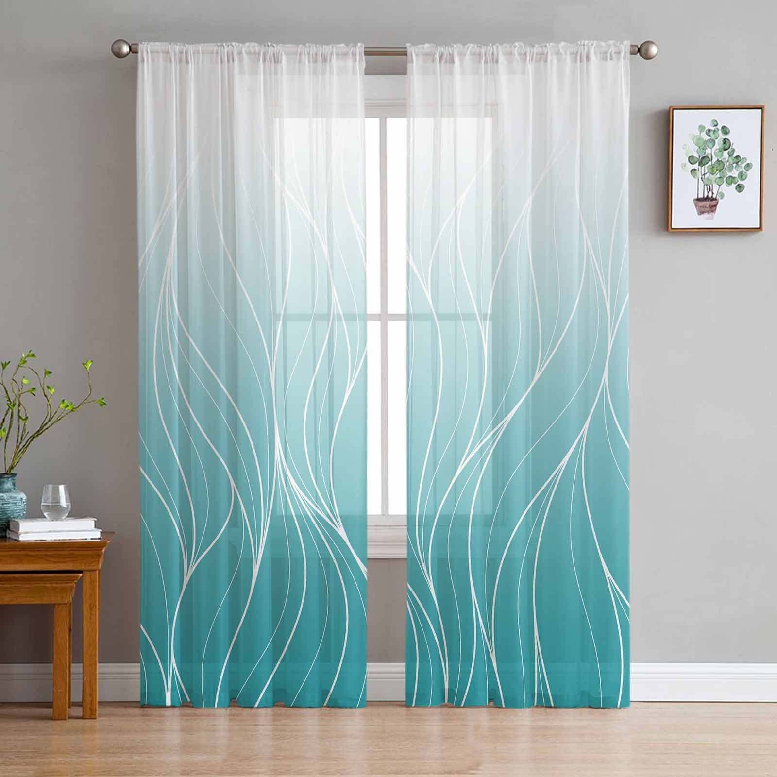 Black And White Gradient Line Texture Tulle Curtains For Bedroom Home r ...