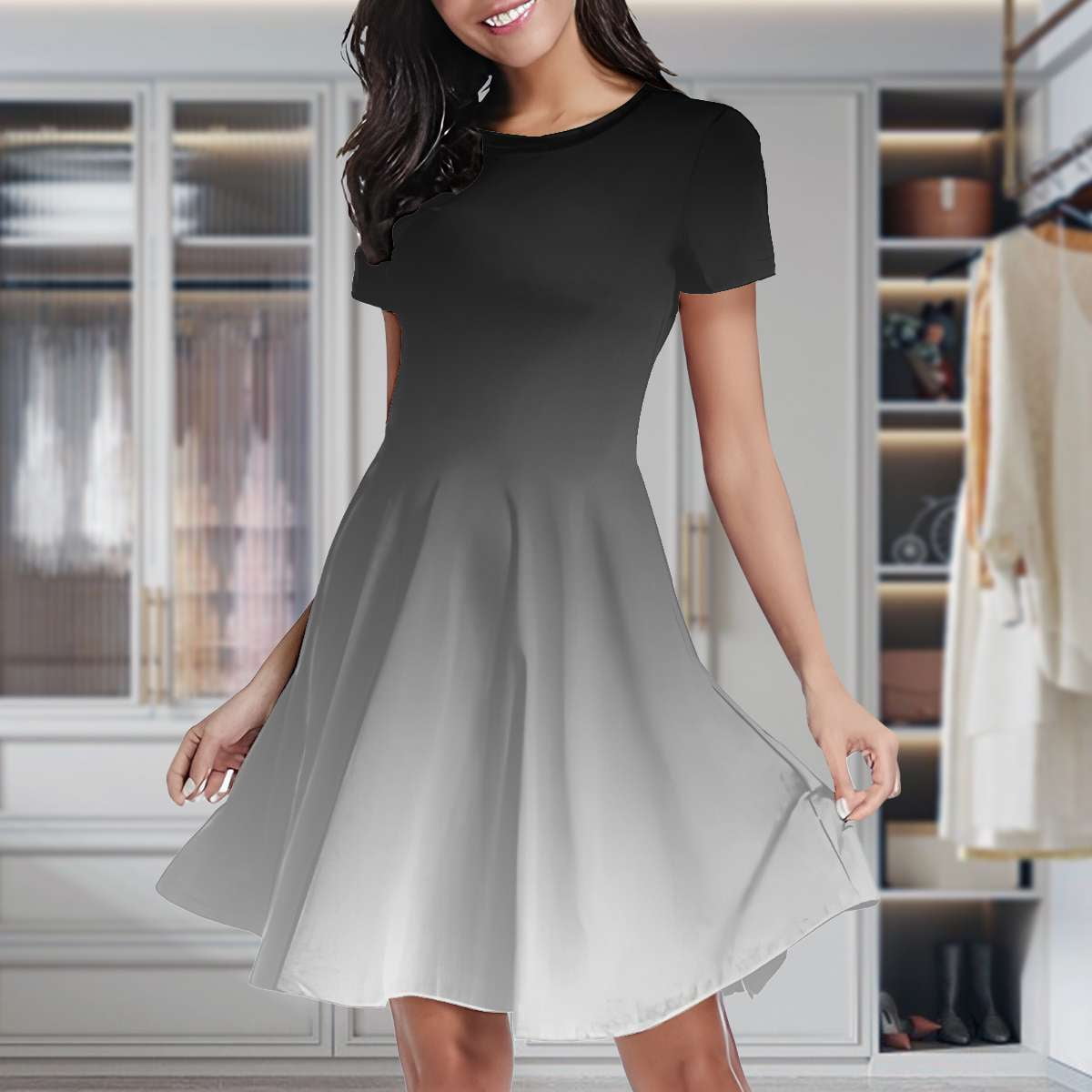 Black And White Gradient Women's Classic Swing Skater Dress Casual Work ...