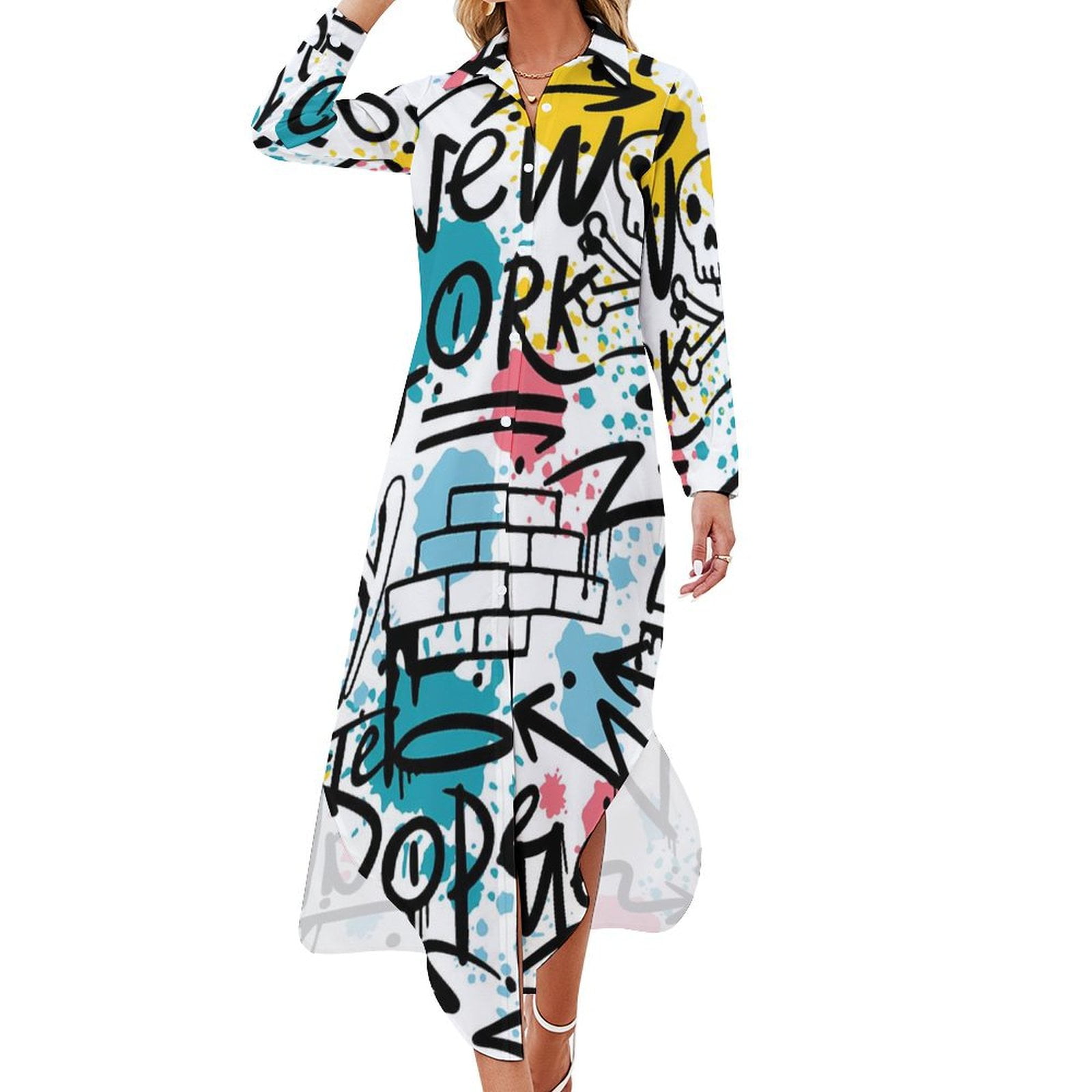 Black And White Graffiti Casual Dress Abstract Art Street Wear Dresses ...