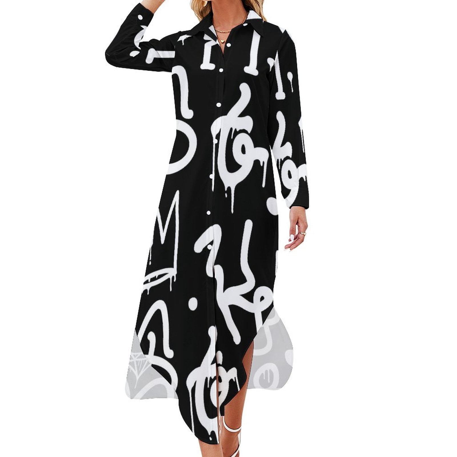 Black And White Graffiti Casual Dress Abstract Art Street Wear Dresses ...