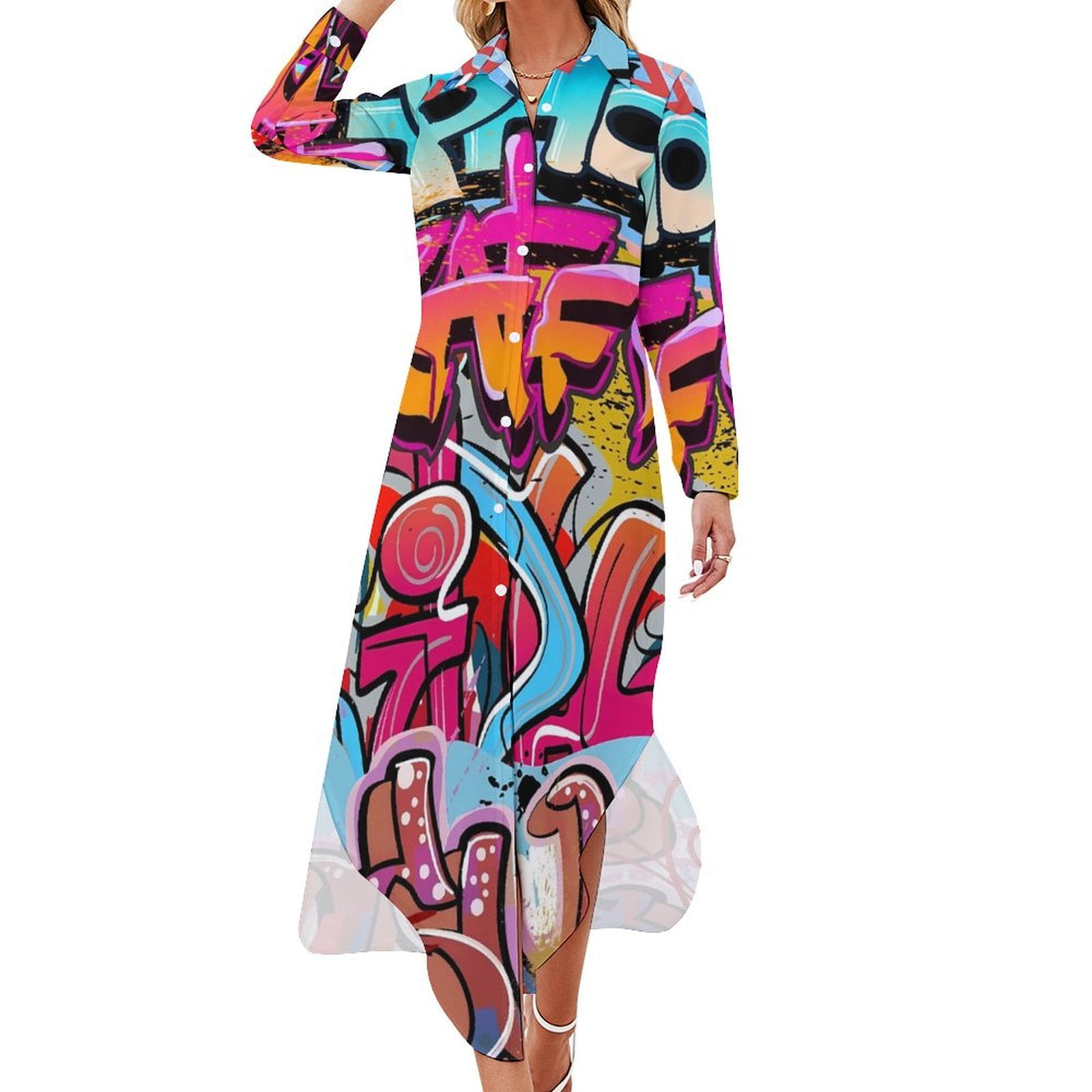 Black And White Graffiti Casual Dress Abstract Art Street Wear Dresses ...