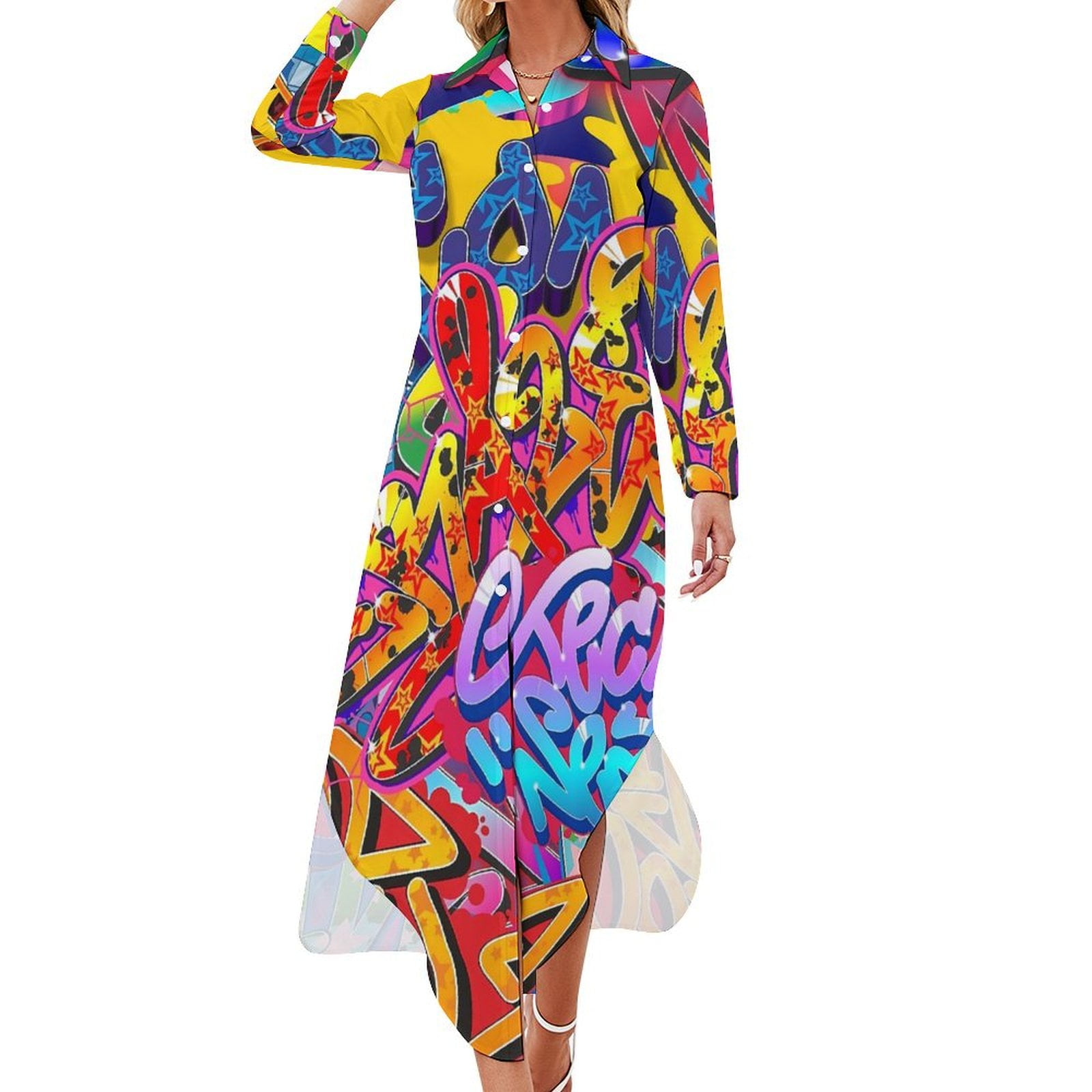 Black And White Graffiti Casual Dress Abstract Art Street Wear Dresses ...