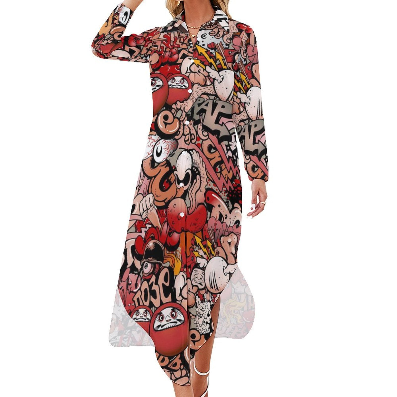Black And White Graffiti Casual Dress Abstract Art Street Wear Dresses ...