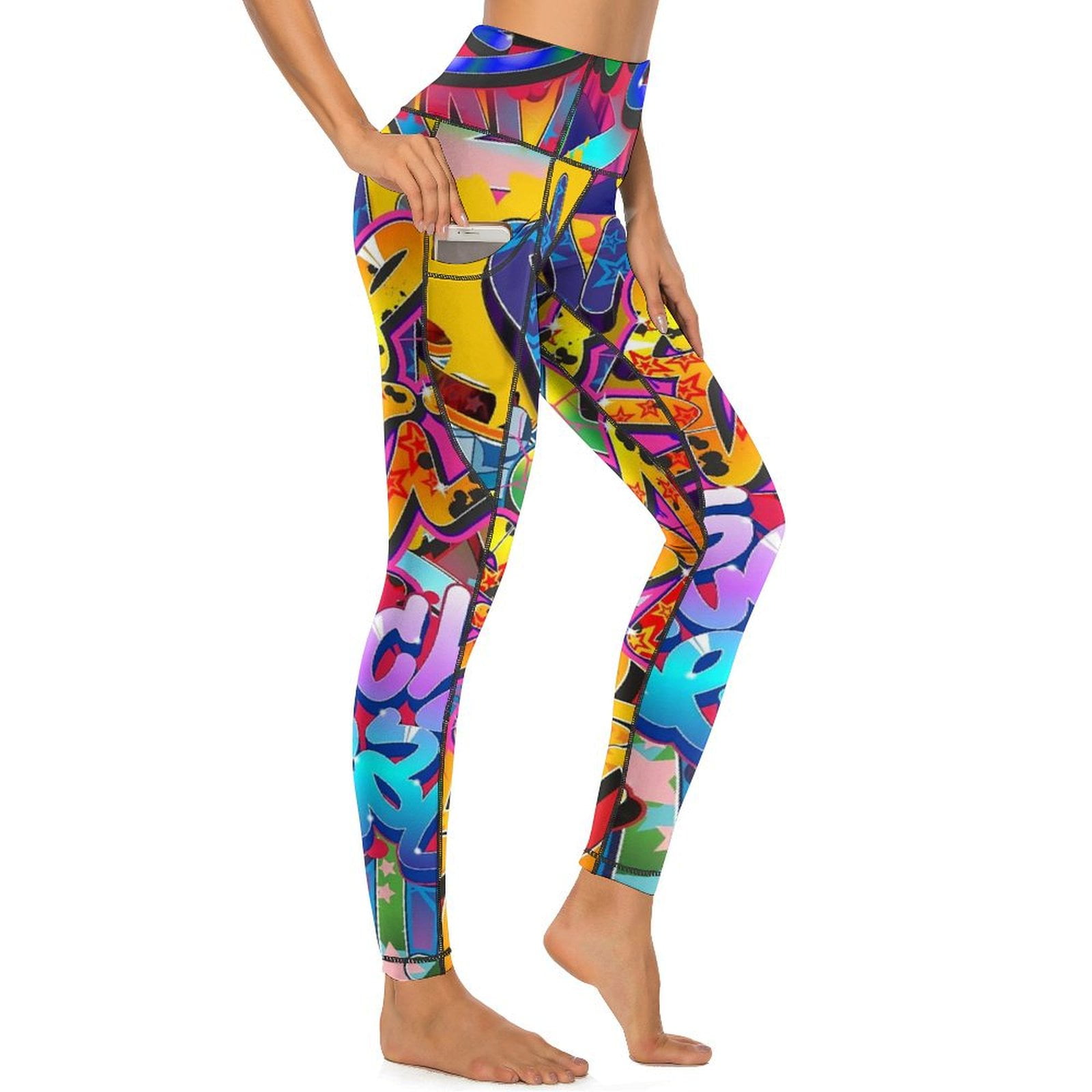 Black And White Graffiti Leggings Abstract Art Fitness Yoga Pants Push ...