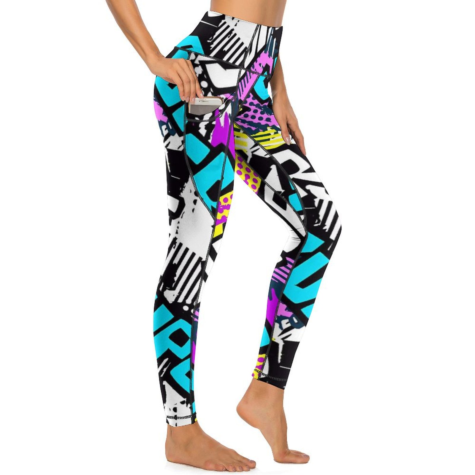 Black And White Graffiti Leggings Abstract Art Fitness Yoga Pants Push ...