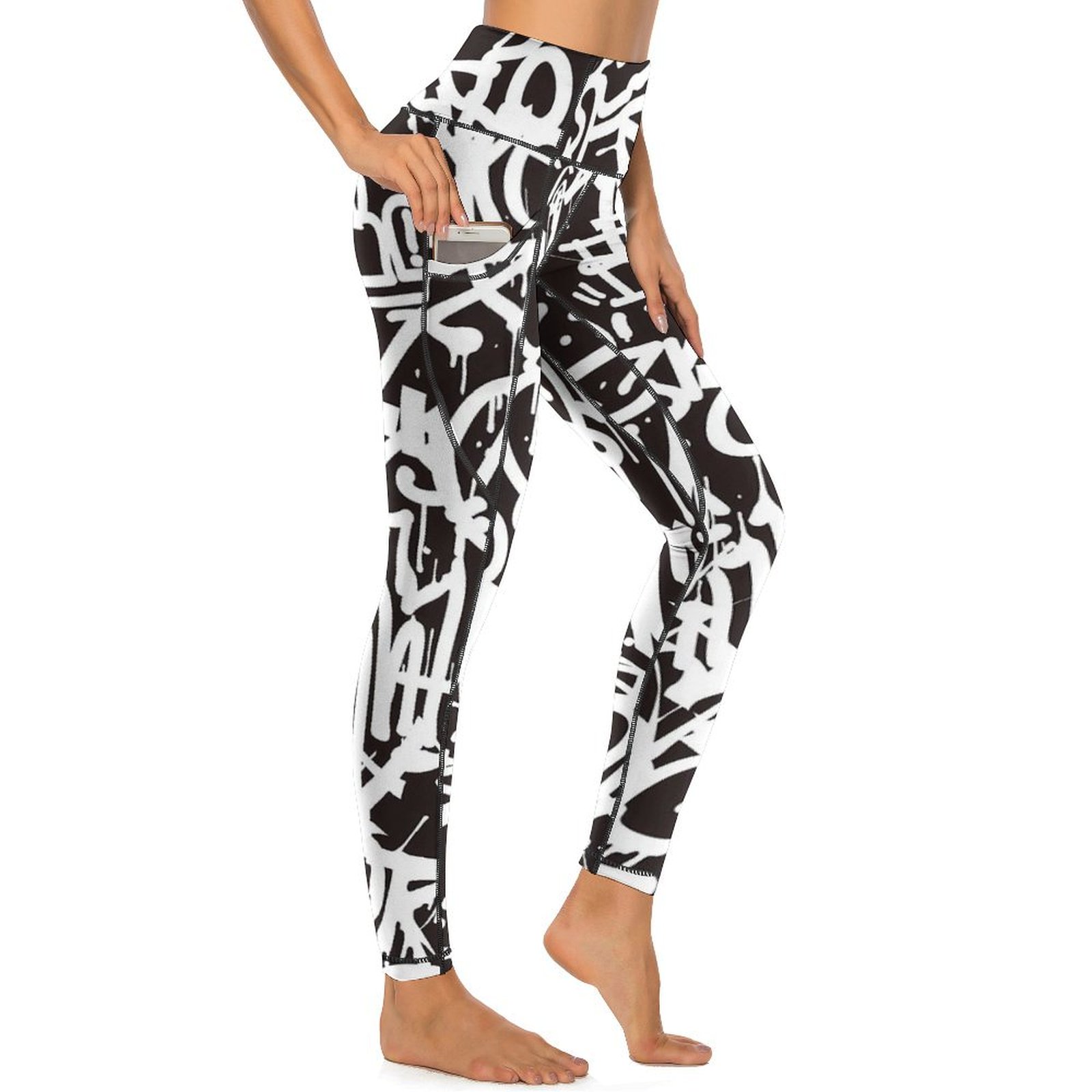 Black And White Graffiti Leggings Abstract Art Fitness Yoga Pants Push ...