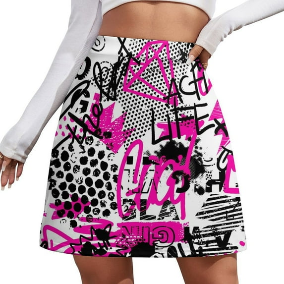 Black And White Graffiti Skirt Ladies Abstract Art Trendy Mini Skirts ...