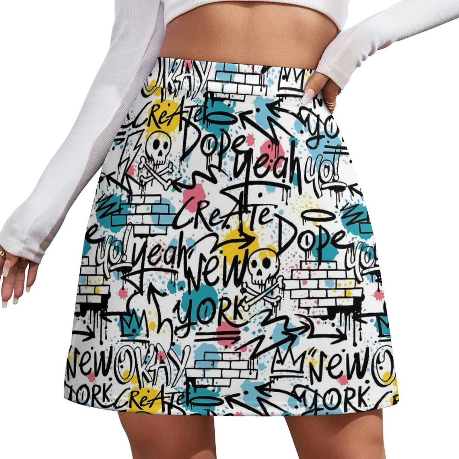 Black And White Graffiti Skirt Ladies Abstract Art Trendy Mini Skirts ...
