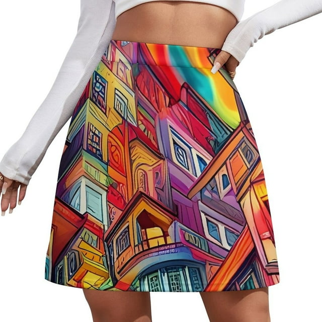 Black And White Graffiti Skirt Ladies Abstract Art Trendy Mini Skirts ...