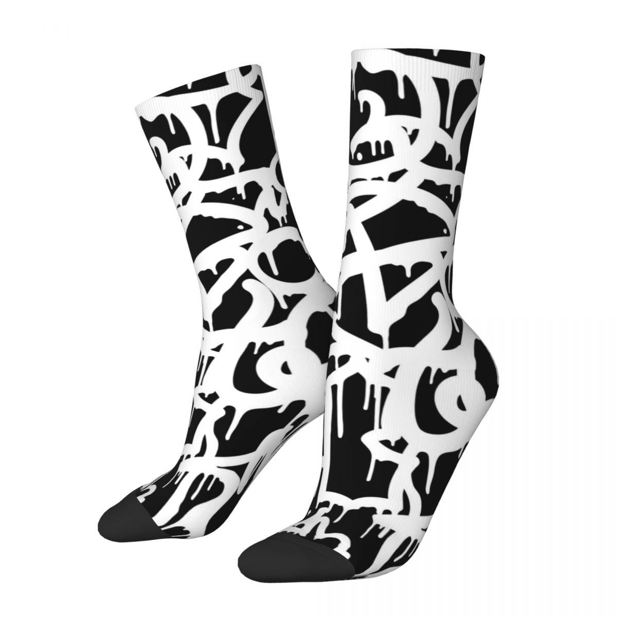 Black And White Graffiti Socks Abstract Art Retro Stockings Winter Anti Slip Women Men Soc ...