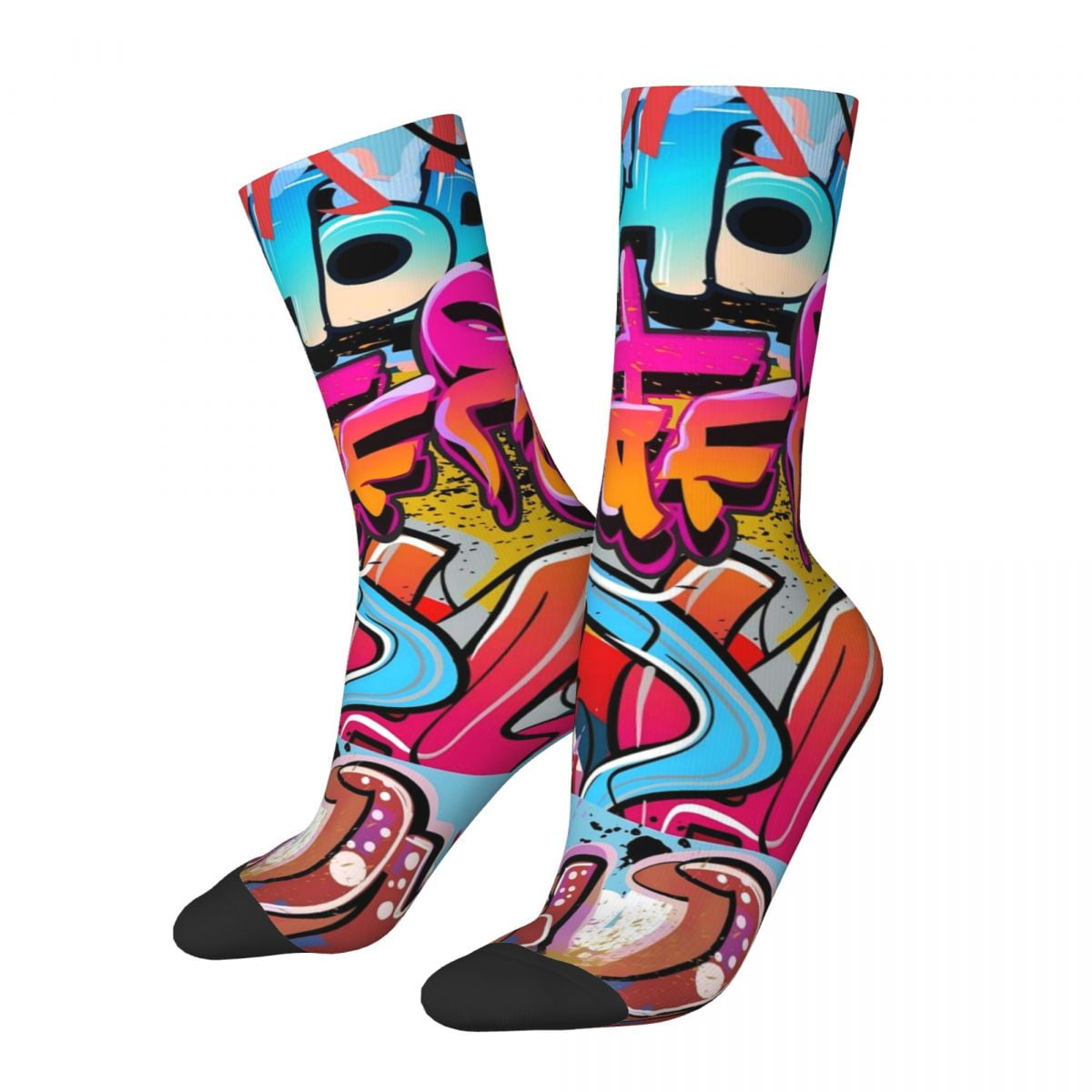 Black And White Graffiti Socks Abstract Art Retro Stockings Winter Anti ...