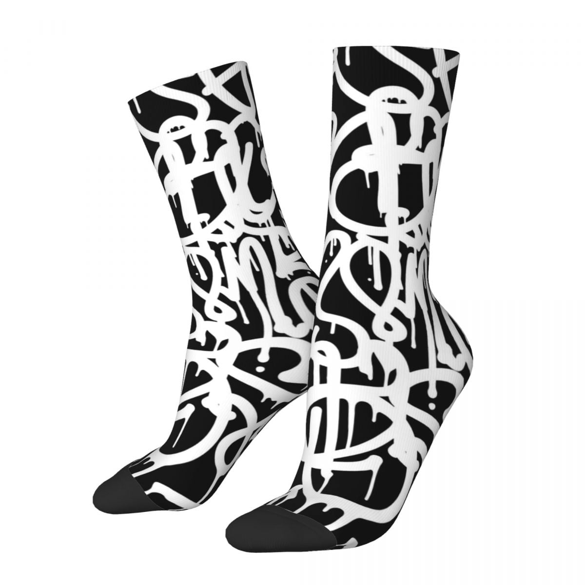 Black And White Graffiti Socks Abstract Art Retro Stockings Winter Anti ...