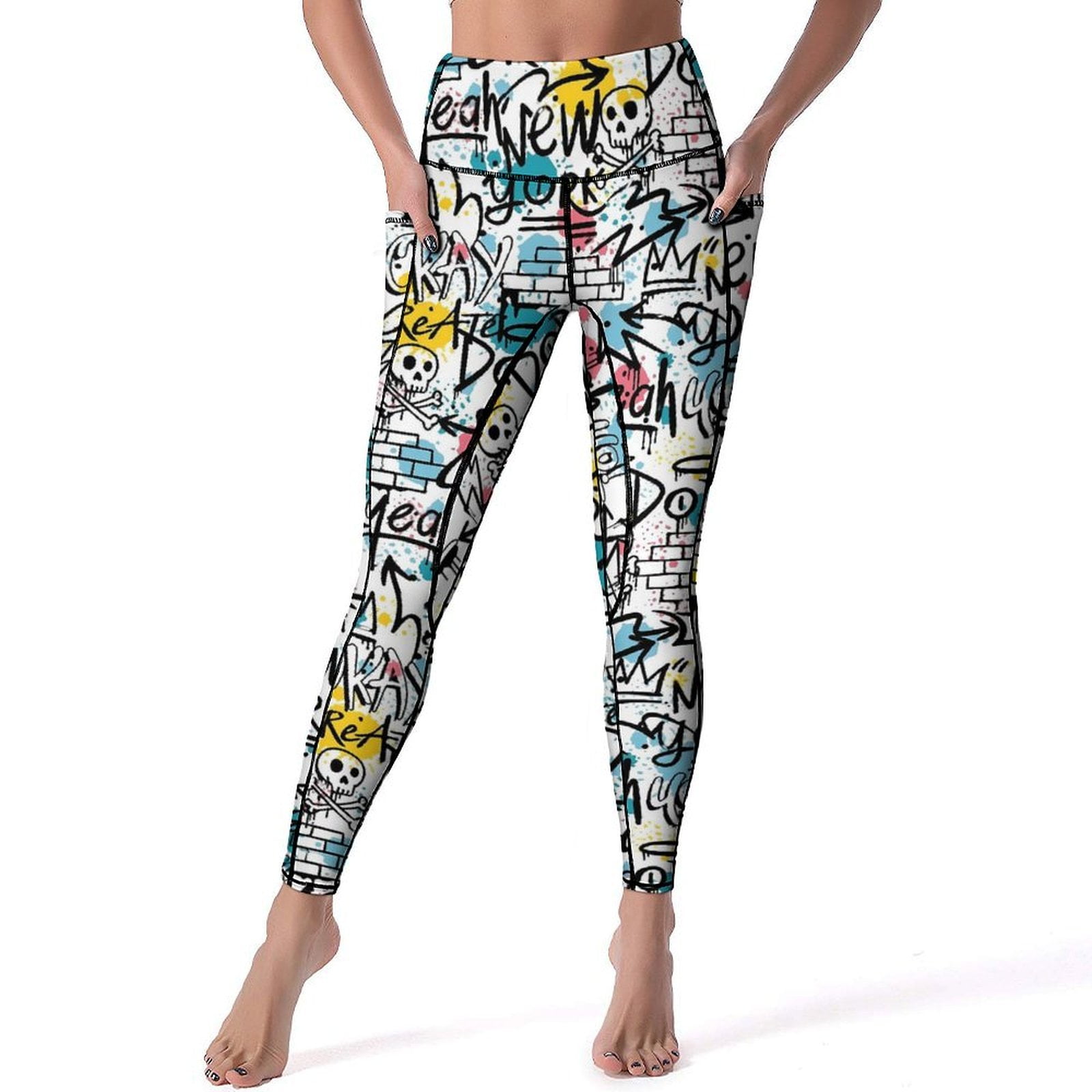 Black And White Graffiti Yoga Pants Female Abstract Symbol Leggings ...