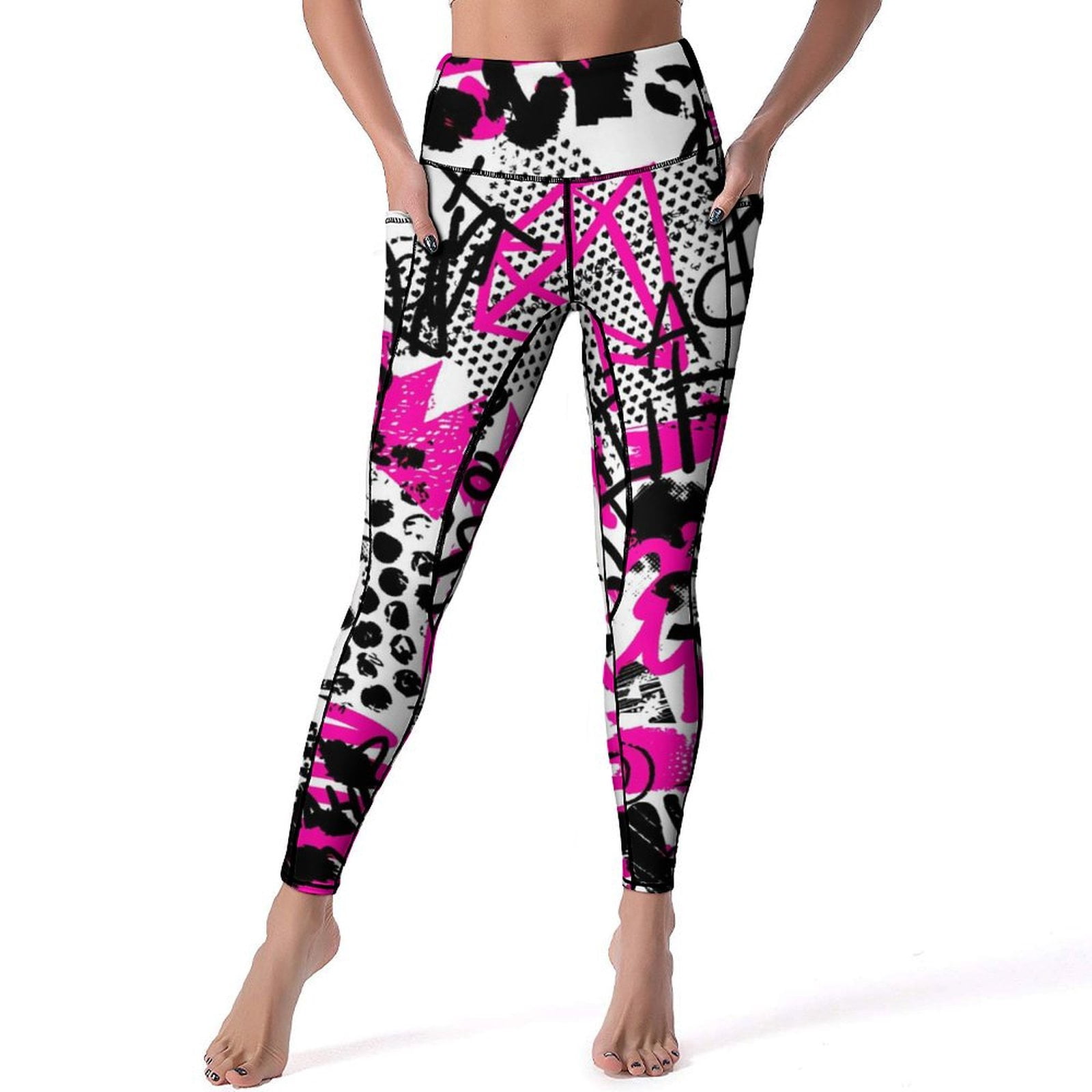 Black And White Graffiti Yoga Pants Female Abstract Symbol Leggings ...