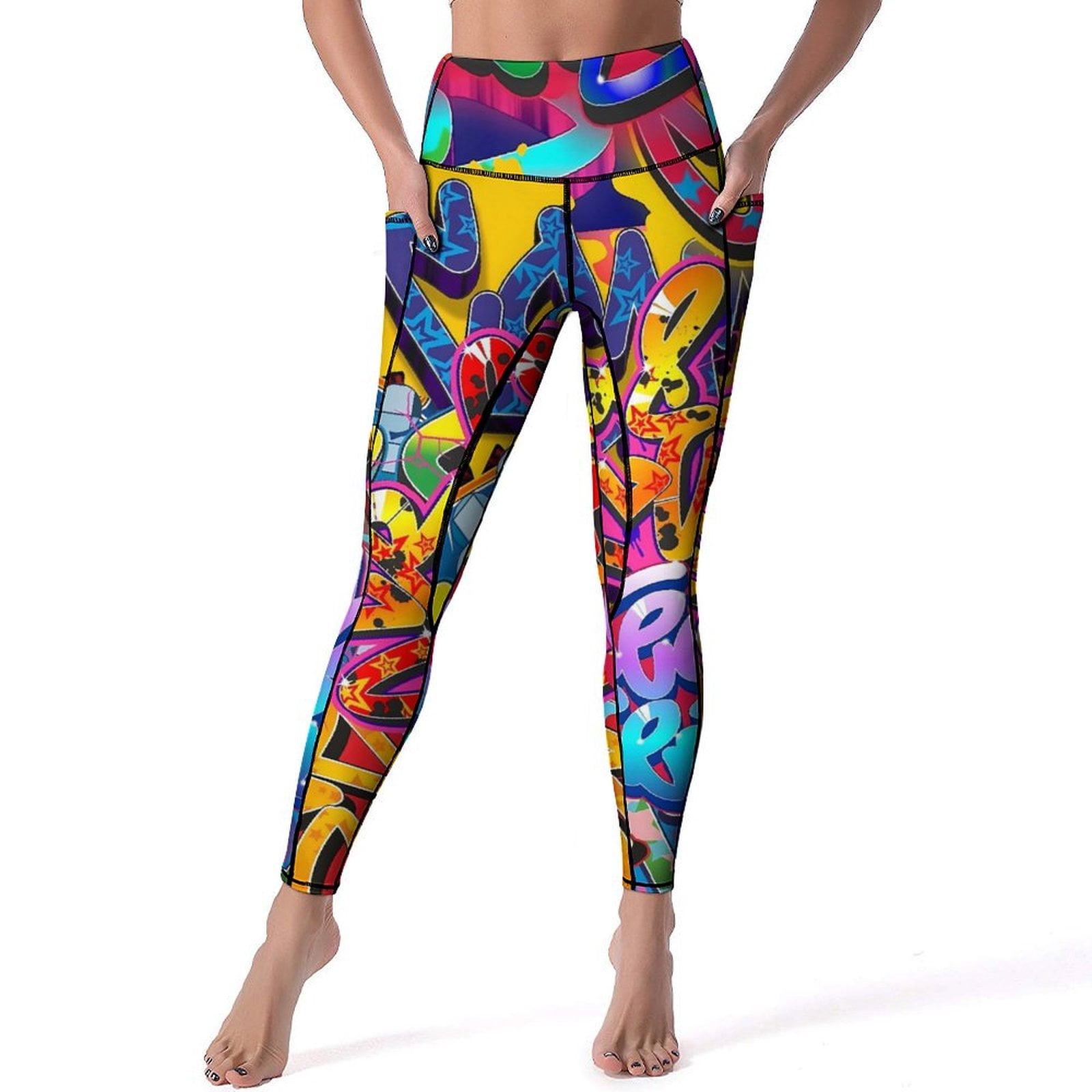 Black And White Graffiti Yoga Pants Female Abstract Symbol Leggings ...