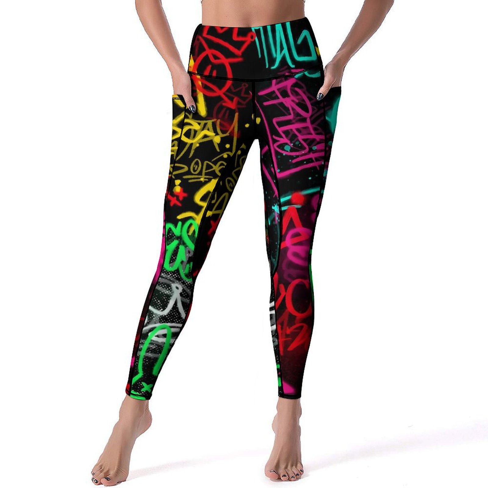 Black And White Graffiti Yoga Pants Female Abstract Symbol Leggings ...