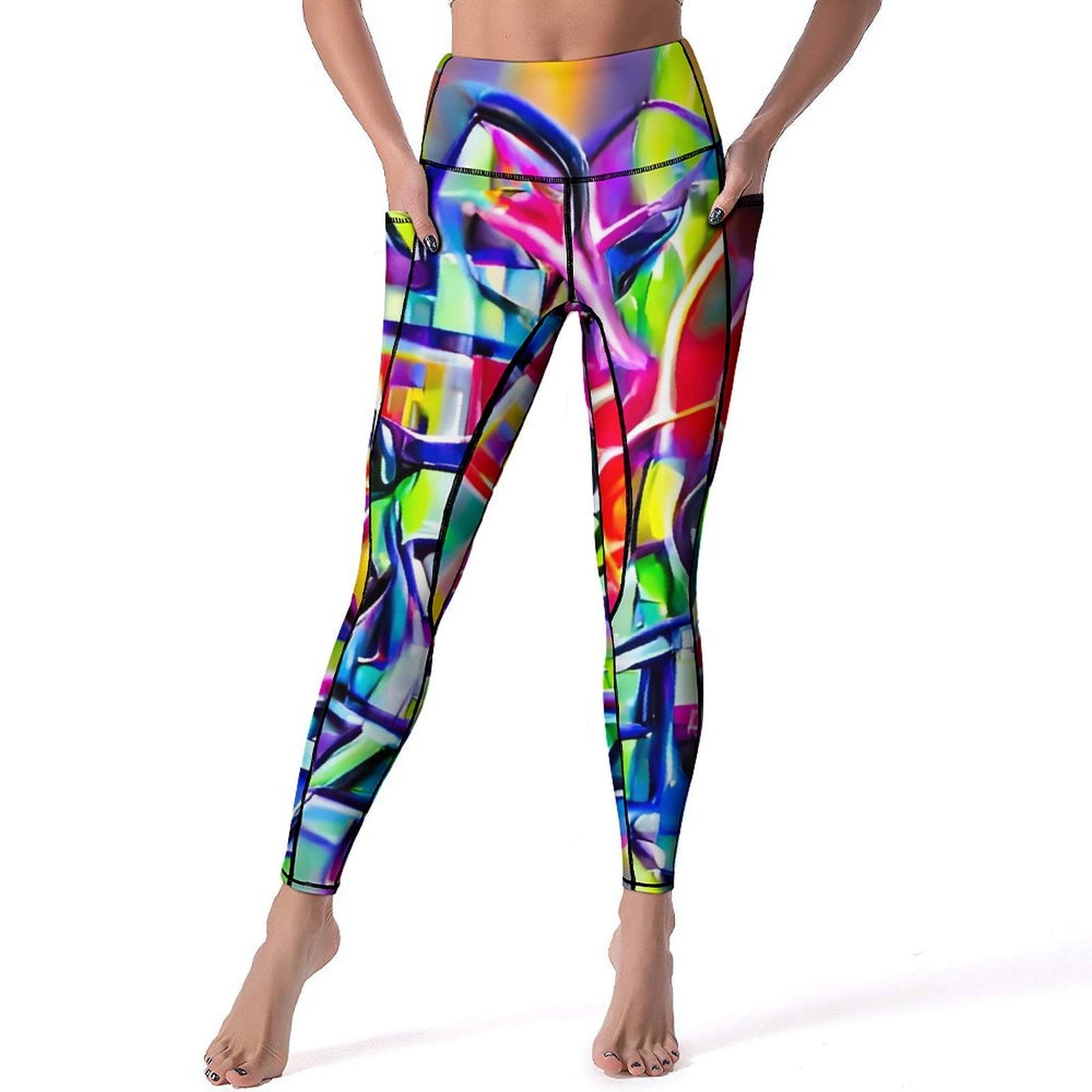 Black And White Graffiti Yoga Pants Female Abstract Symbol Leggings ...