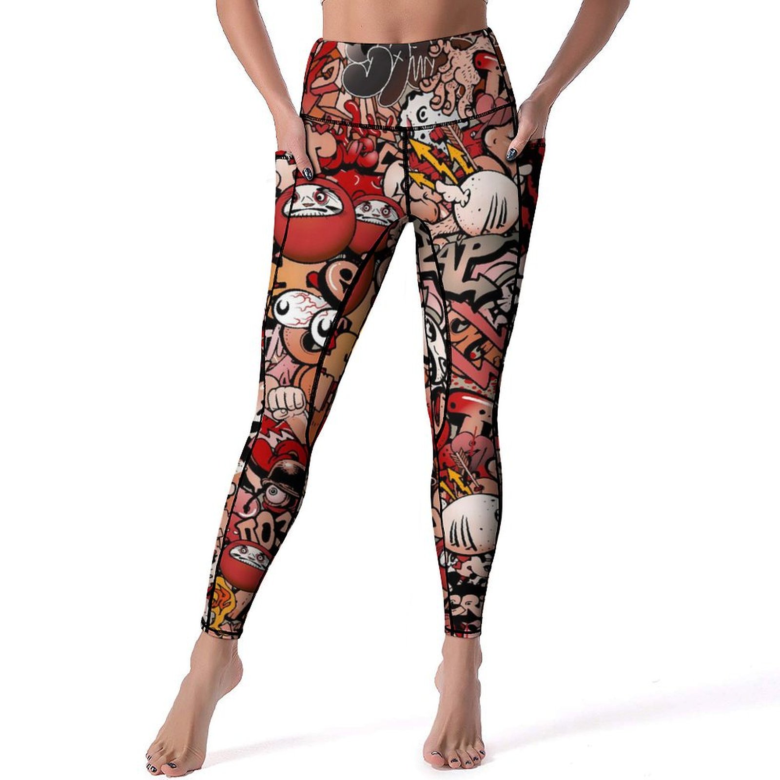 Black And White Graffiti Yoga Pants Female Abstract Symbol Leggings ...