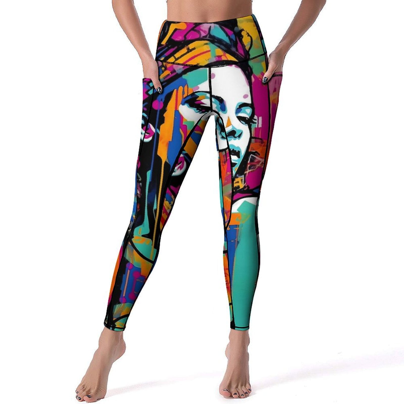 Black And White Graffiti Yoga Pants Female Abstract Symbol Leggings ...