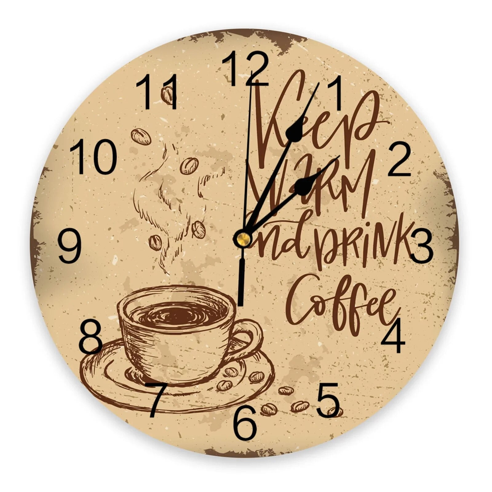 Black And White Grid Coffee Beans Wall Clocks Silent Home Cafe Office ...