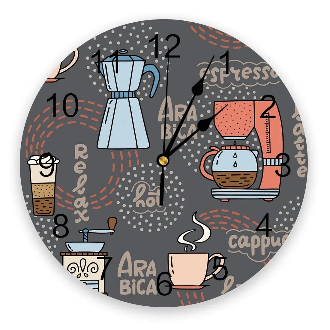 Black And White Grid Coffee Beans Wall Clocks Silent Home Cafe Office ...