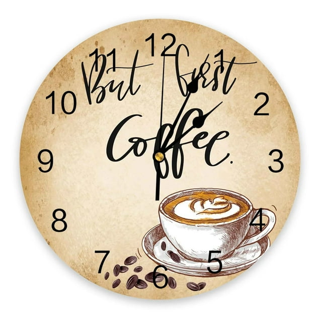 Black And White Grid Coffee Beans Wall Clocks Silent Home Cafe Office ...