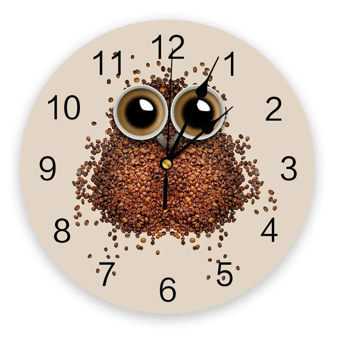 Black And White Grid Coffee Beans Wall Clocks Silent Home Cafe Office ...